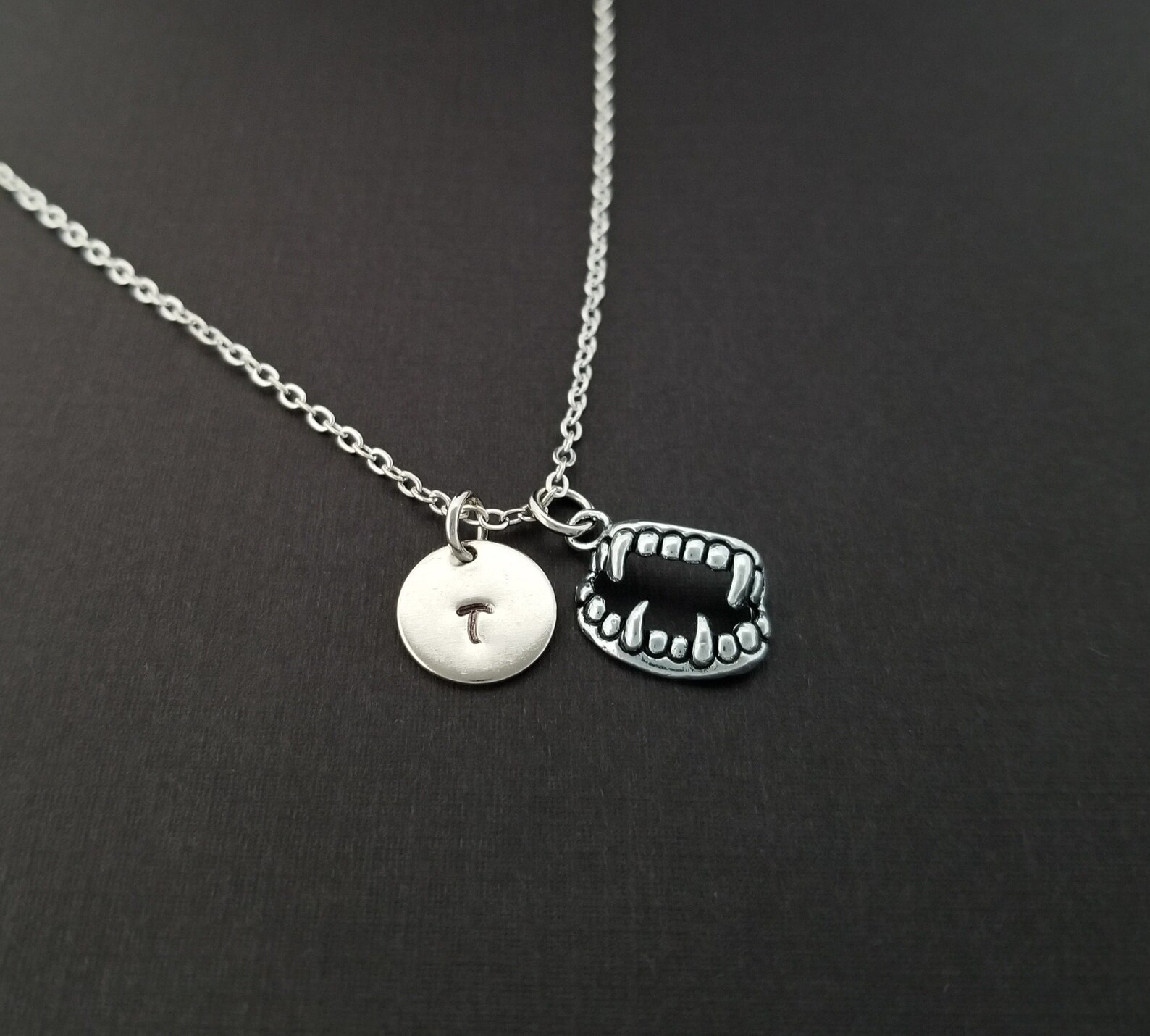 Silver Vampire Necklace Vampire Teeth Necklace - Etsy