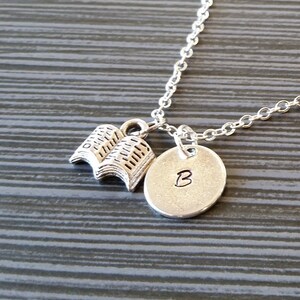 Silver Book Necklace - Open Book Charm Necklace - Personalized Necklace ...