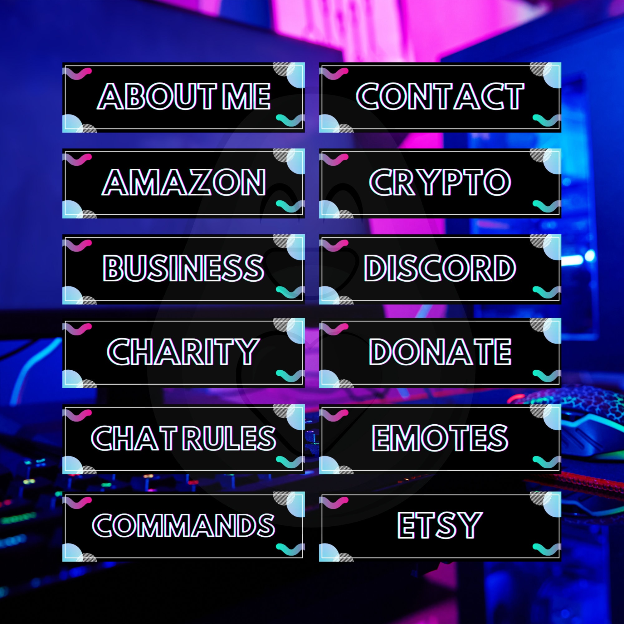 50 Neon Gaming Twitch Panels | Twitch Bundle Package - Etsy