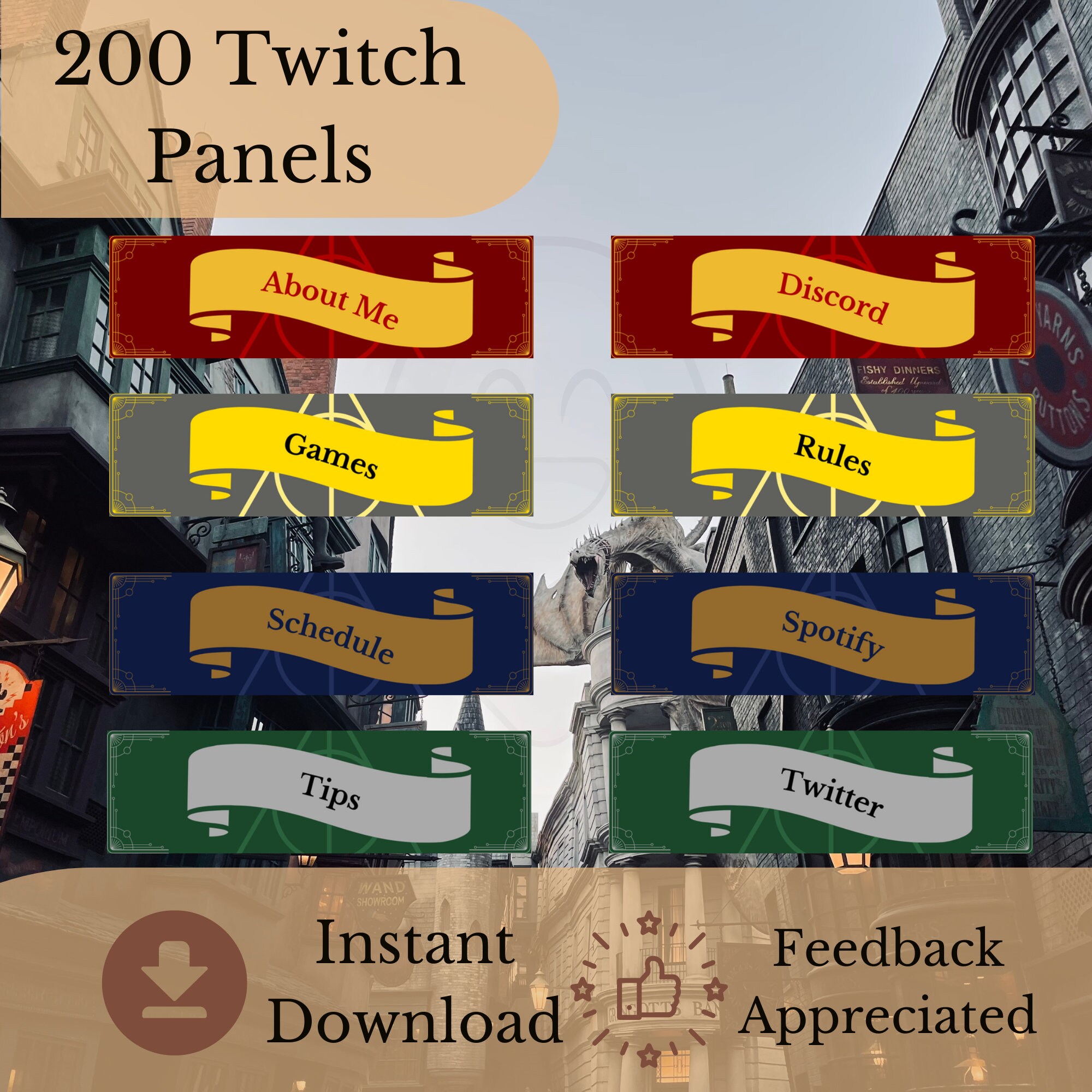 200 Wizard Twitch Panels | Magic School | Red Gold Yellow Black Blue ...