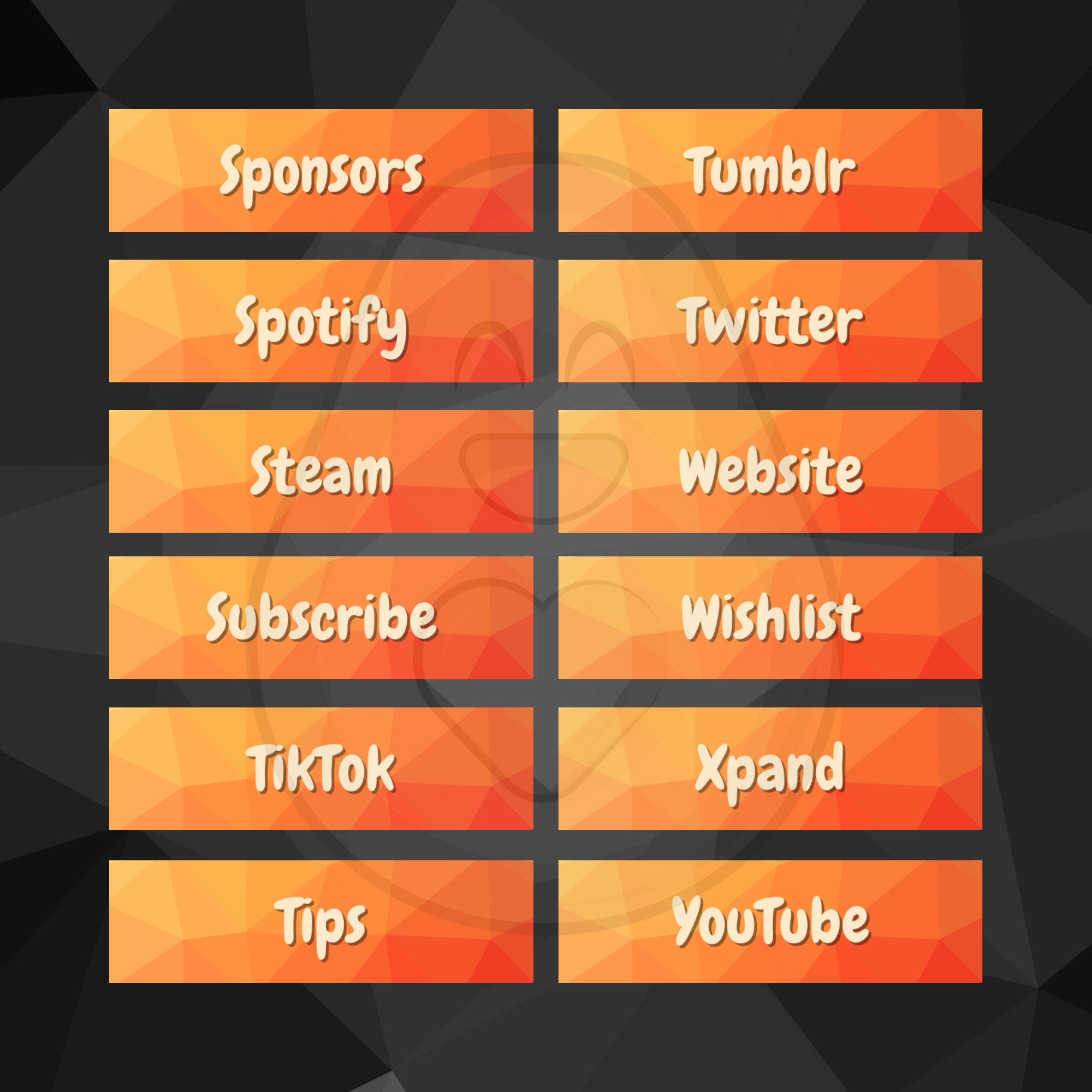 50 Orange Twitch Panels | Polygon Abstract Simple | Twitch Bundle ...