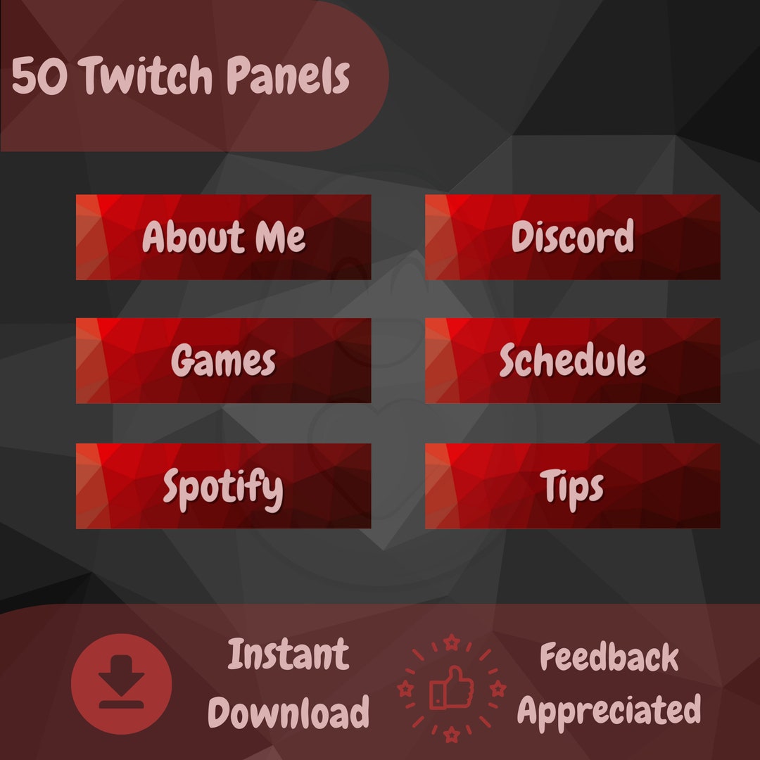 50 Red Twitch Panels | Polygon Abstract Simple | Twitch Bundle Package ...