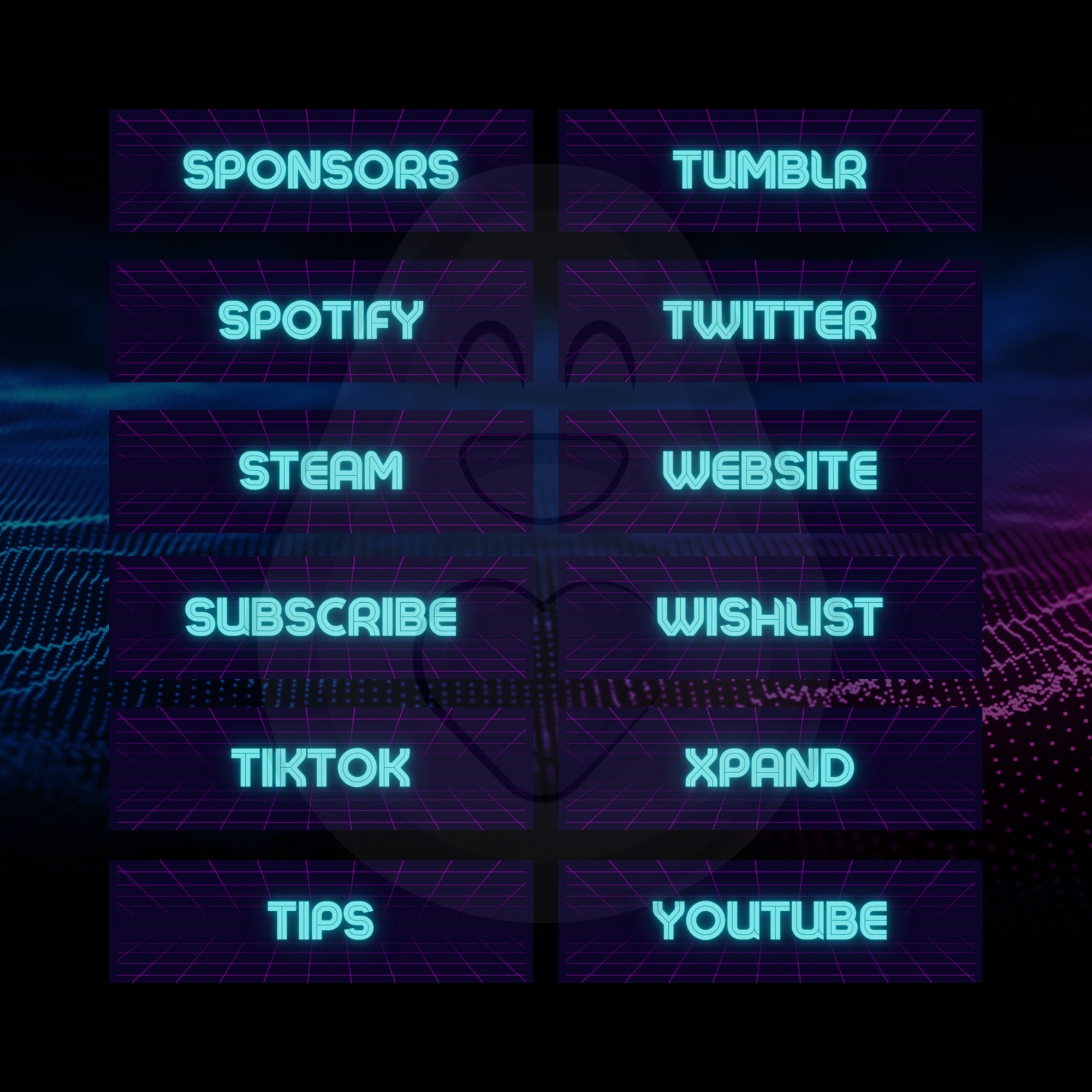 50 Neon Blue Tech Twitch Panels | Mechanical Computer Cyberspace ...