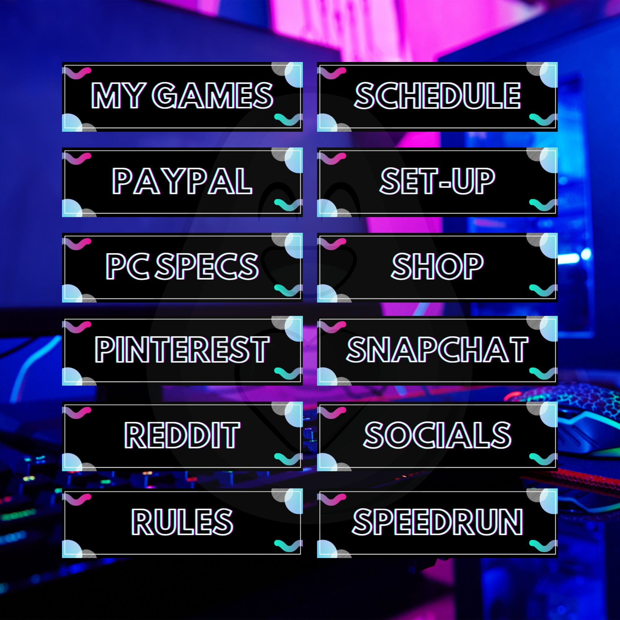 50 Neon Gaming Twitch Panels Twitch Bundle Package - Etsy