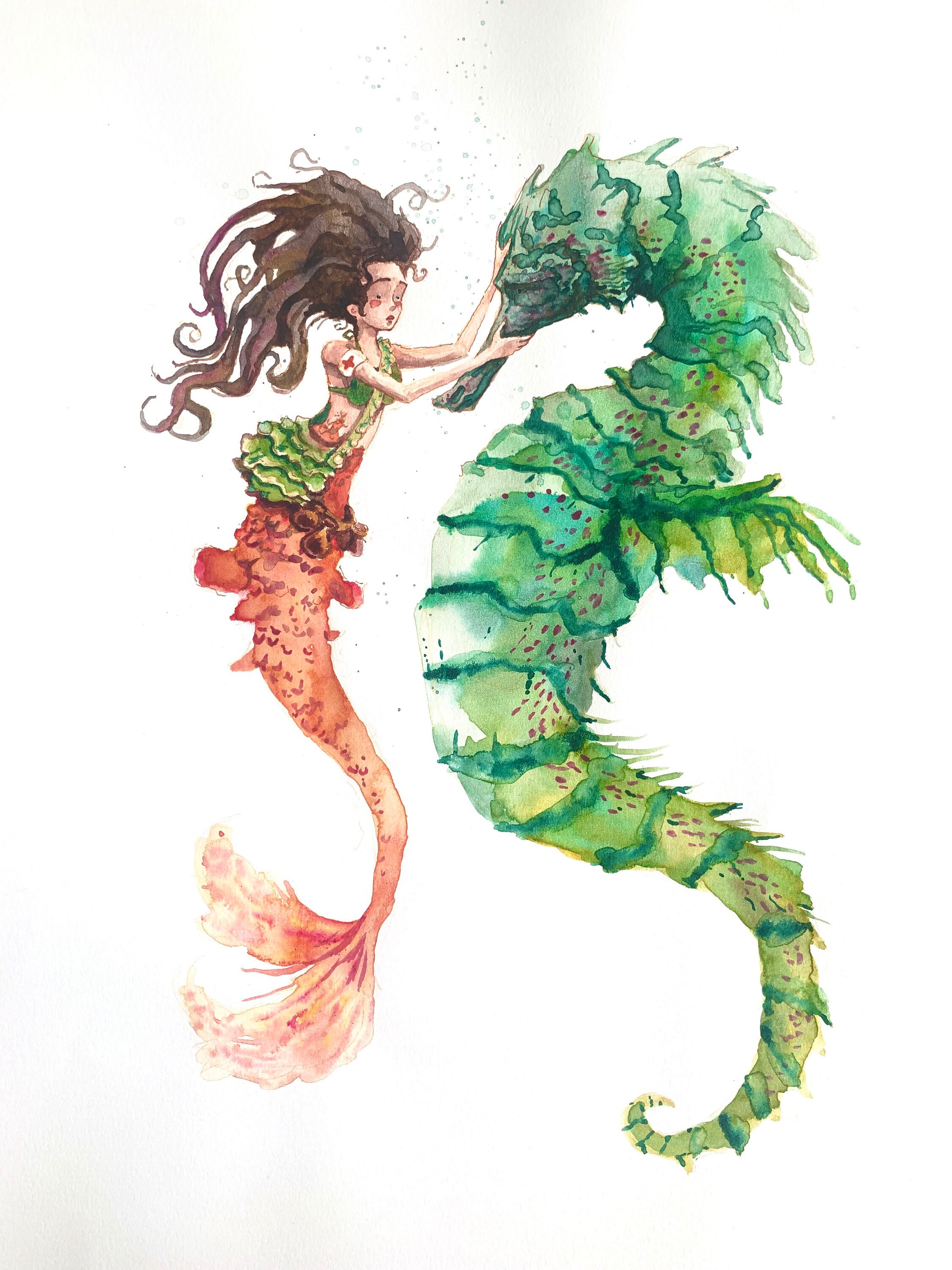 Mermaid Sunfish Watercolor Art Print, Signed Fine Art Print, 11x14 ...