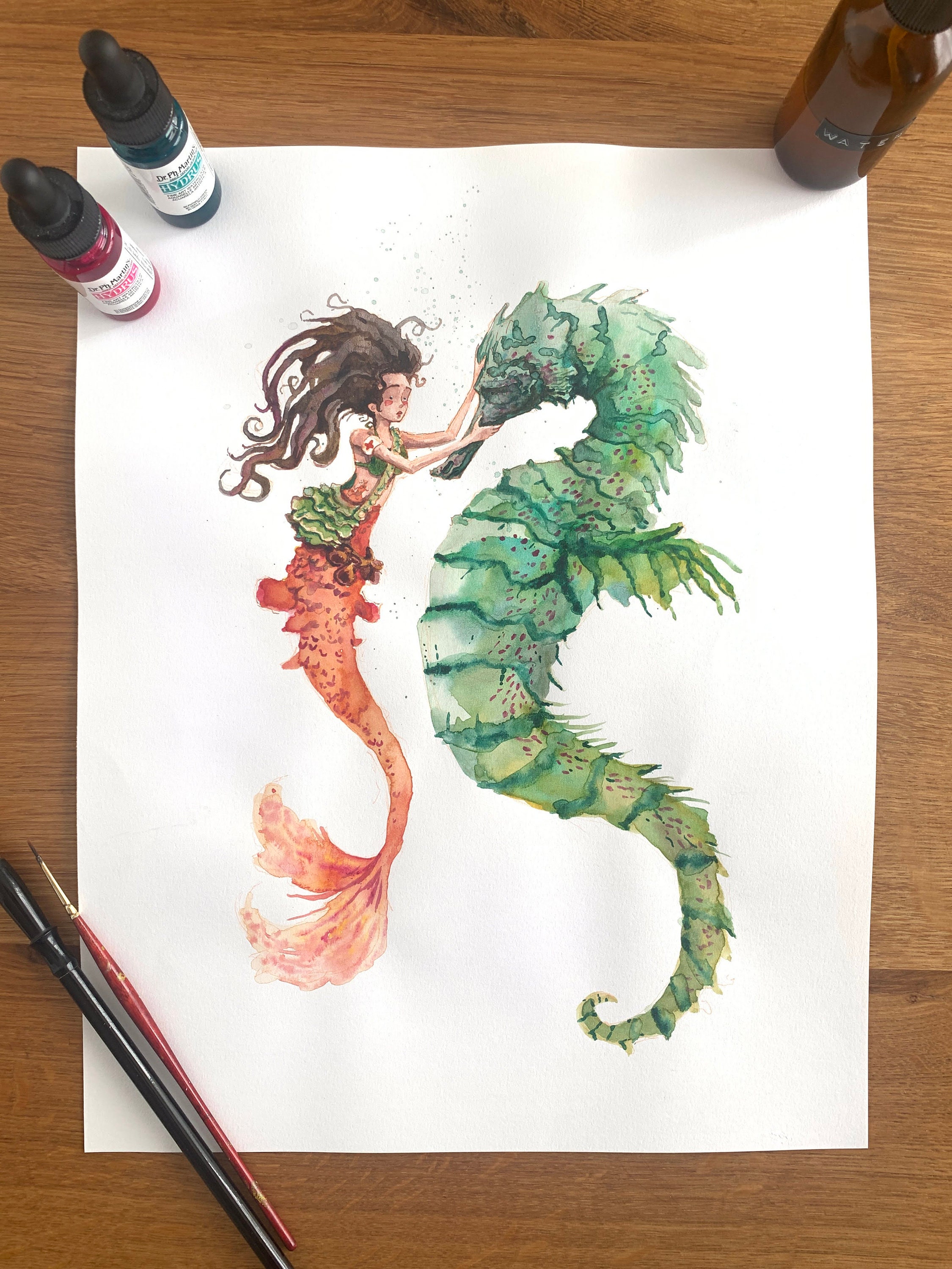 Mermaid Sunfish Watercolor Art Print: Signed Fantasy Illustration ...