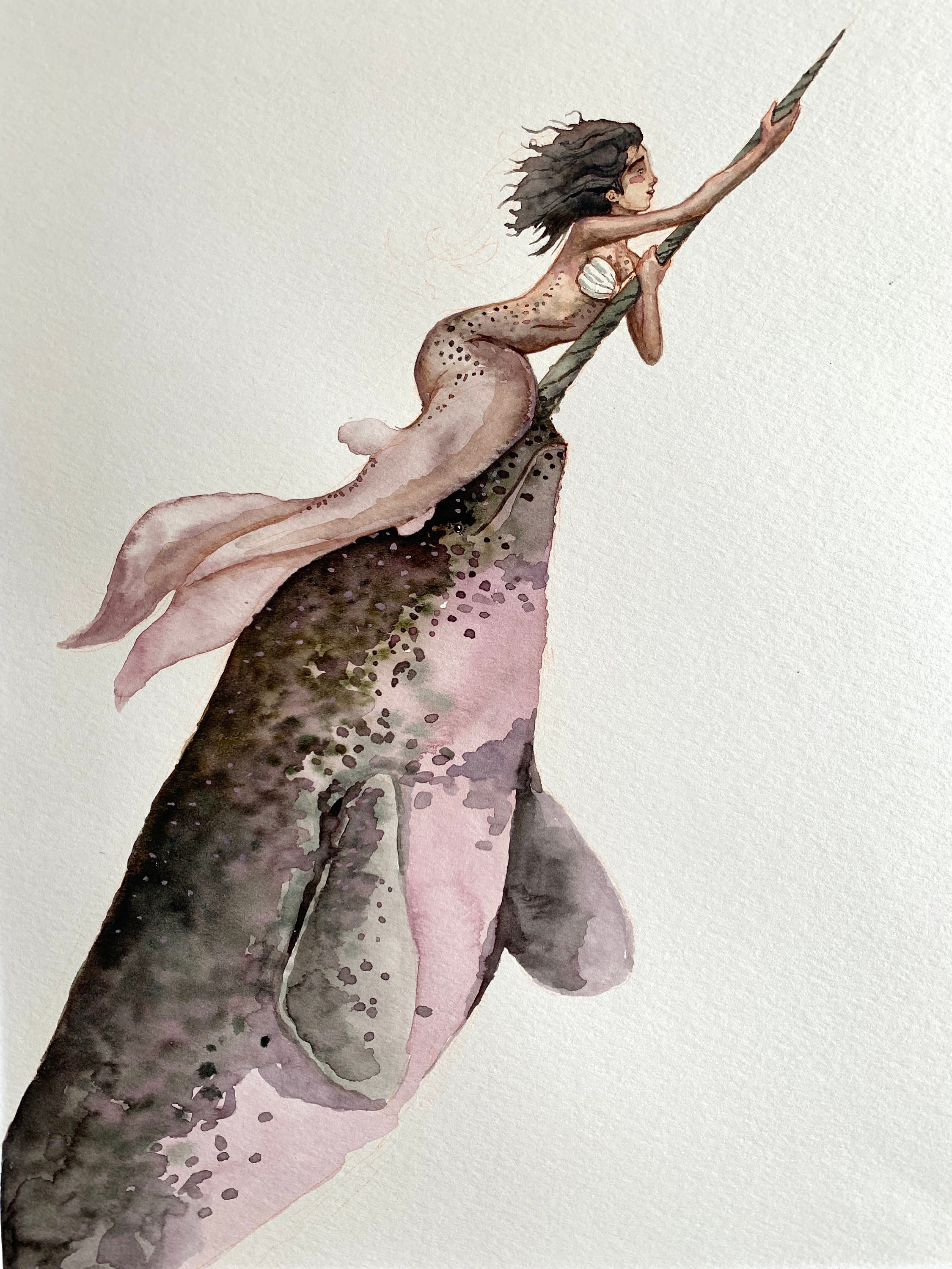 Mermaid Sunfish Watercolor Art Print, Signed Fine Art Print, 11x14 ...