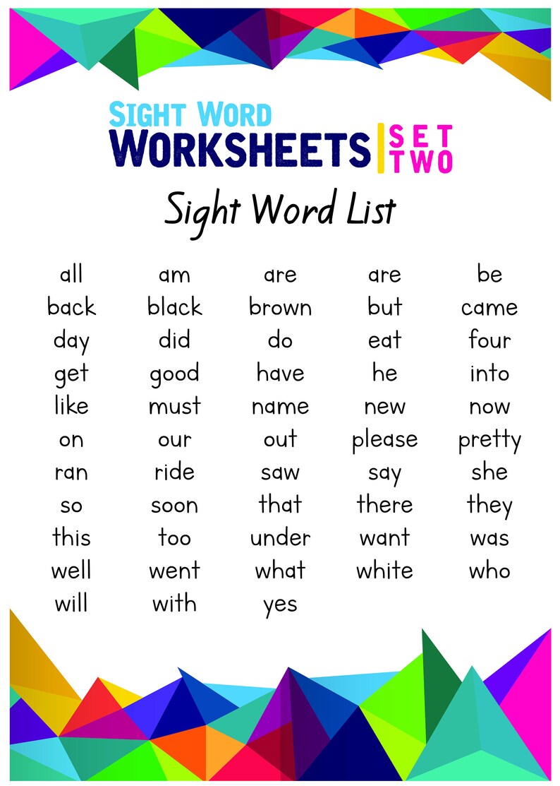 Dolch Fry Combined Sight Word Worksheets Primer Edition No Etsy