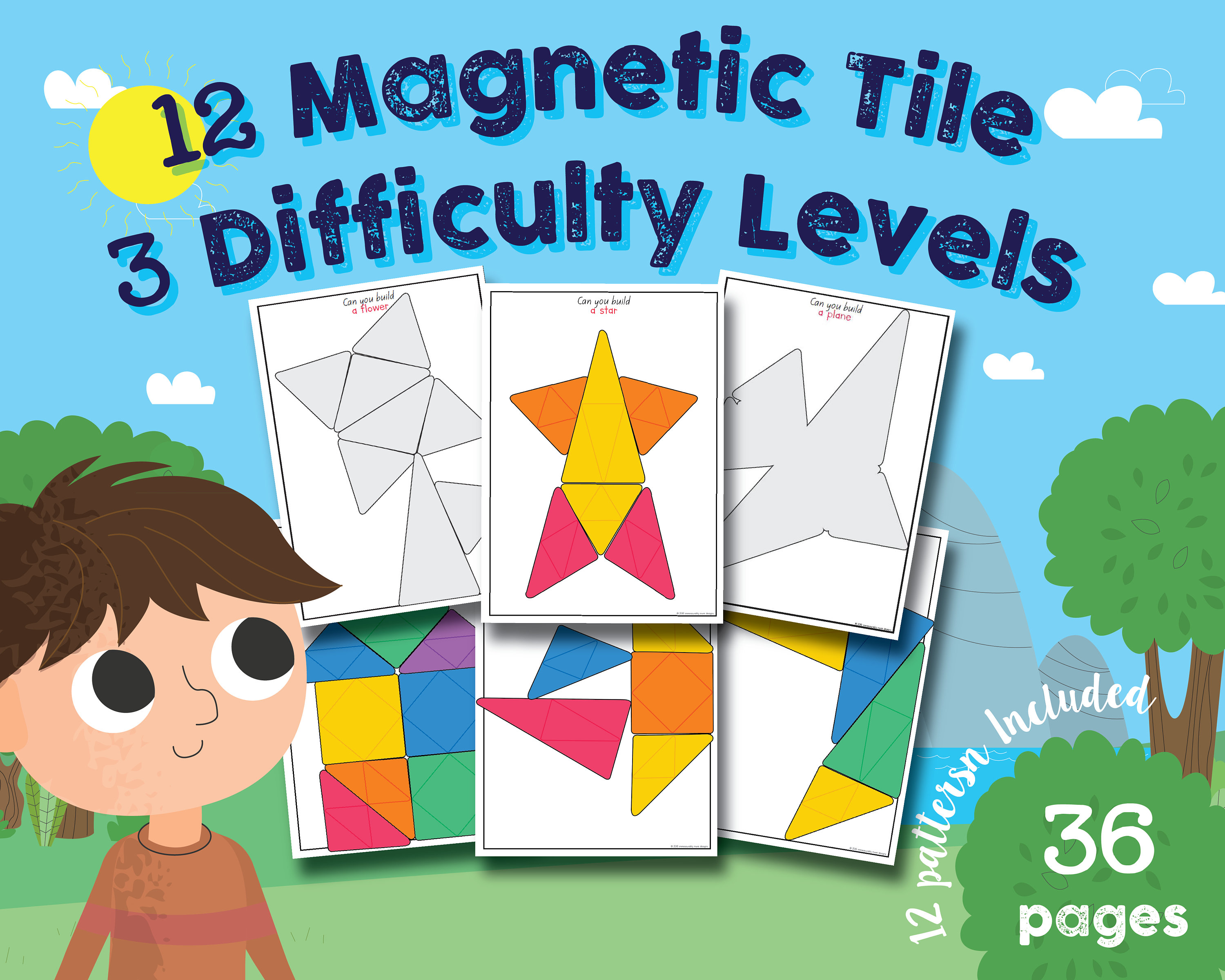 Set of 12 Magnetic Tile Patterns Math Patterns Magnatiles Play Mags ...
