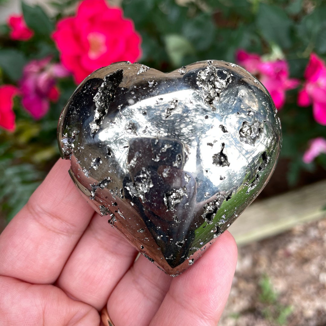 Golden Pyrite Heart, Fully Polished Pyrite Stone Heart // Protection ...
