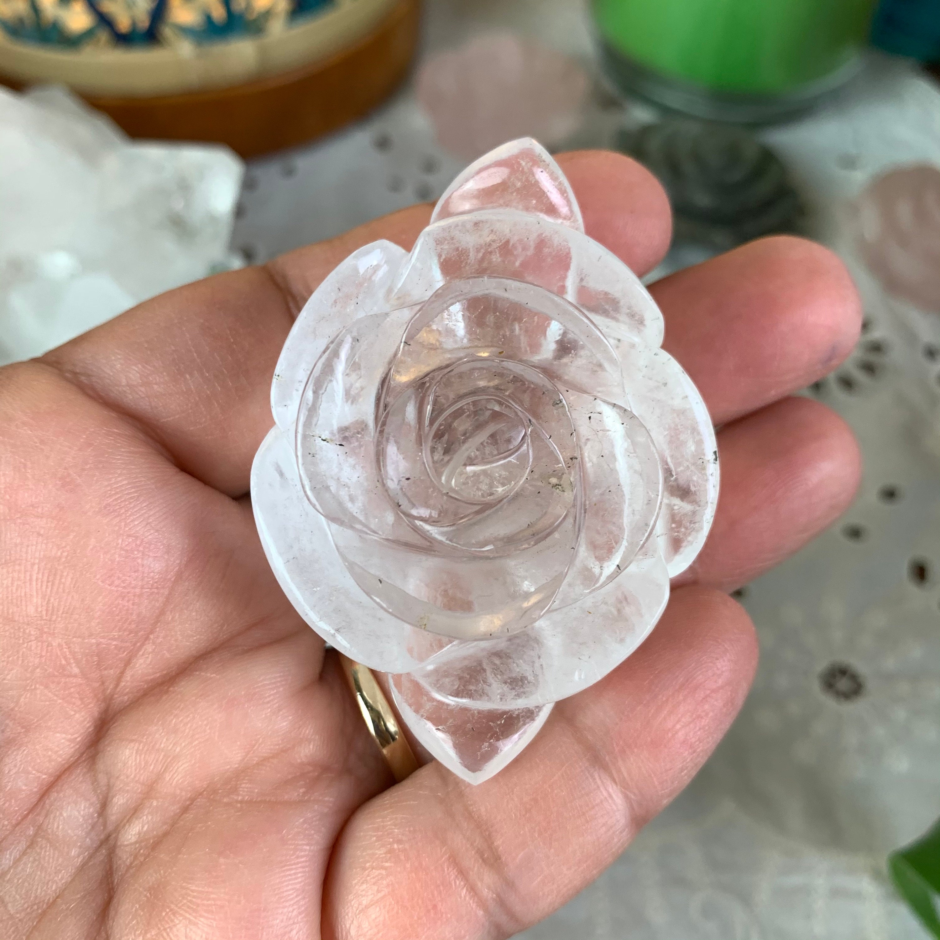 Talla de rosa de cristal de cuarzo transparente rosa tallada | Etsy