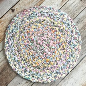 Handmade Braided Table Mat, Hand Braided and Laced Rag Rug Trivet, 12 ...