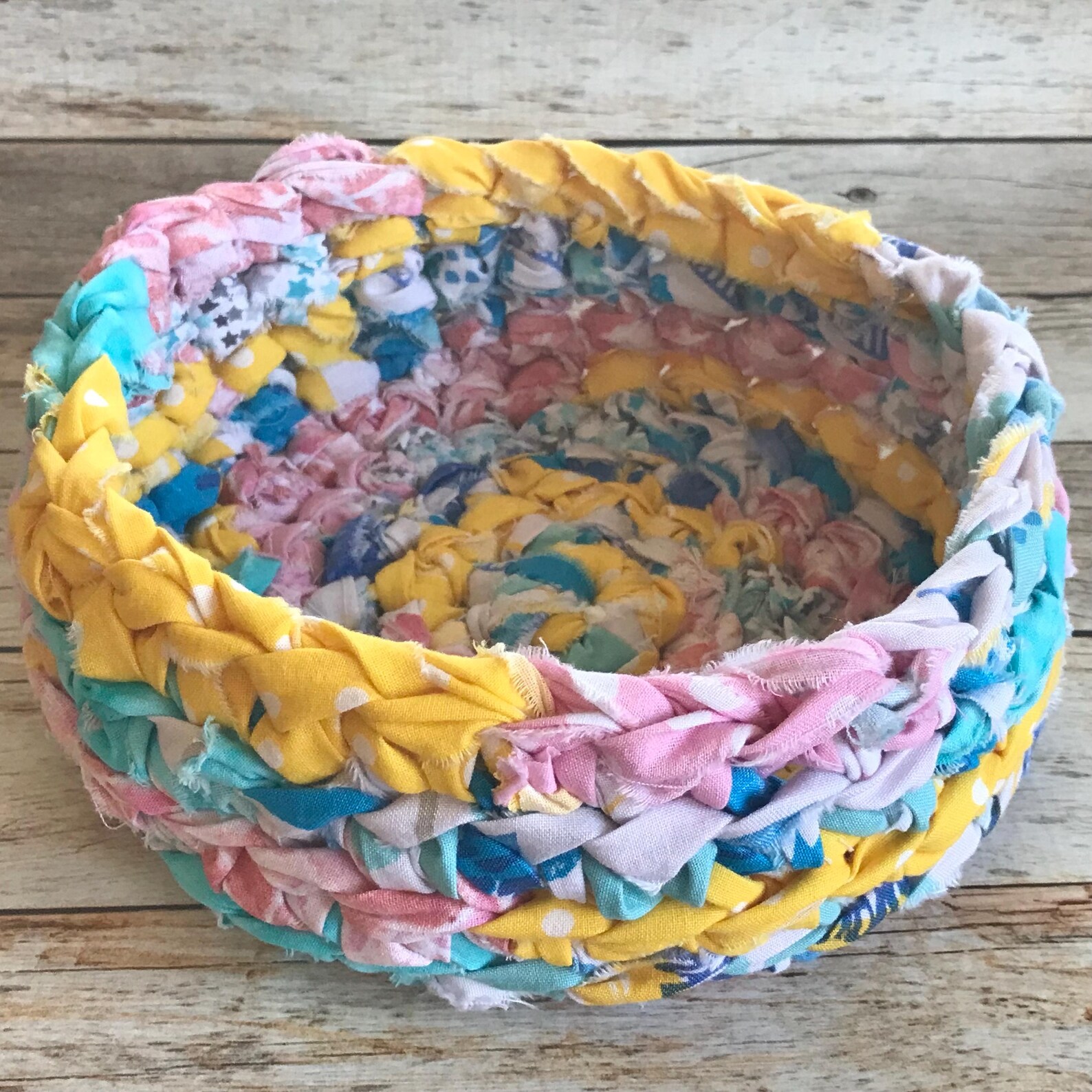 Rag Basket, Crocheted Basket, Rag Bowl, Ready to Ship, Repurposed - Etsy