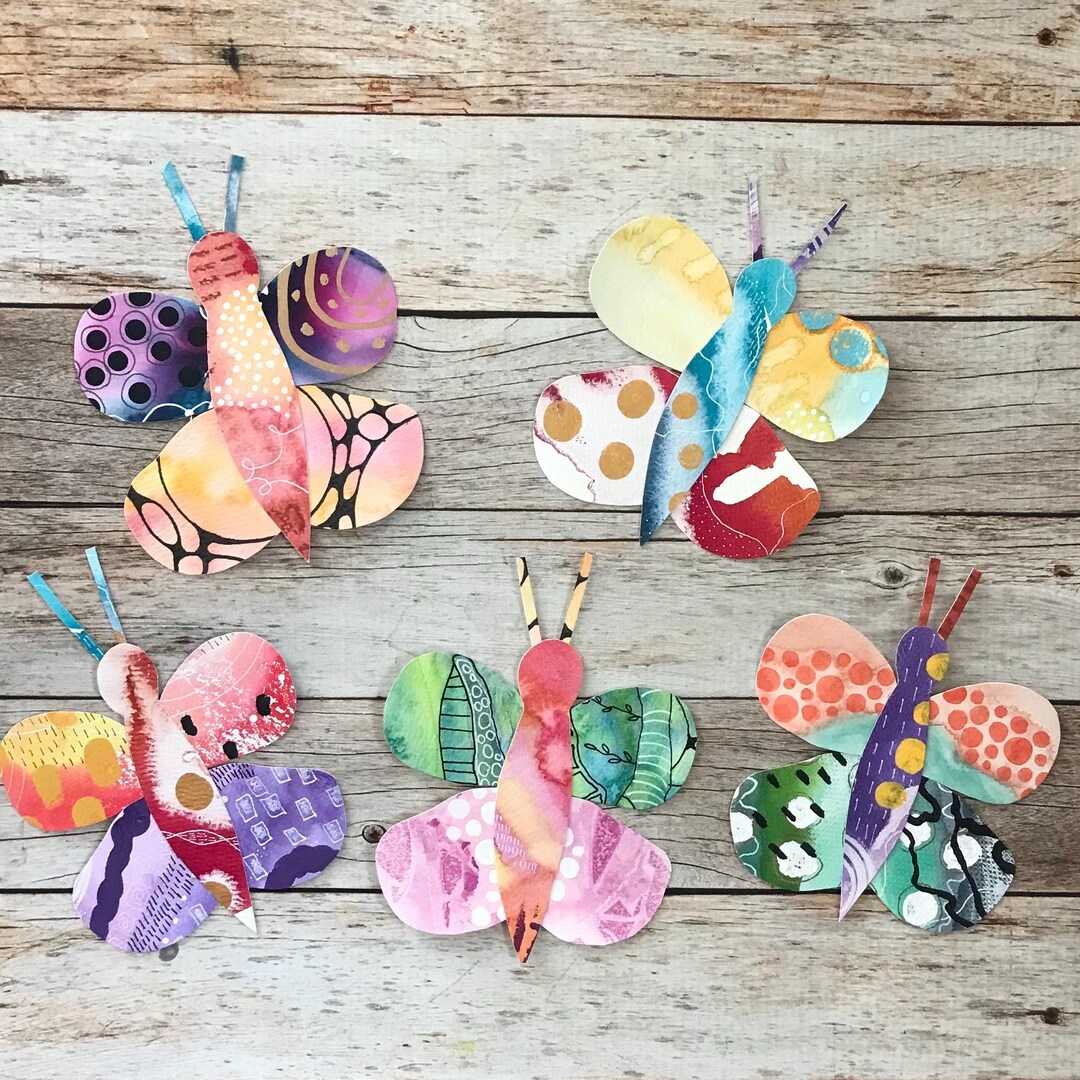 Hand Painted Mixed Media Paper Butterflies, Collage Fodder, Ephemera ...
