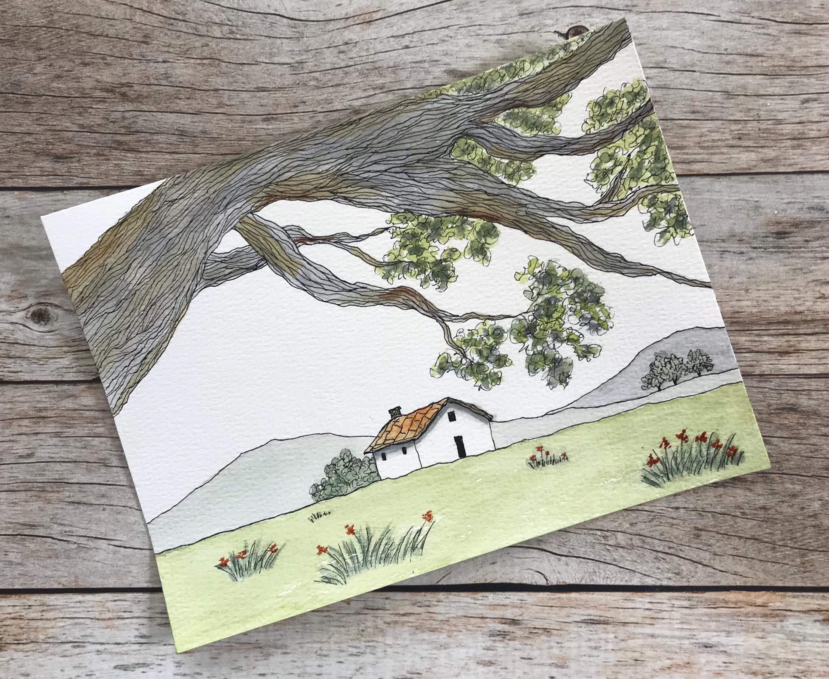 Original Watercolor Painting Line and Wash Painting 6x8 - Etsy