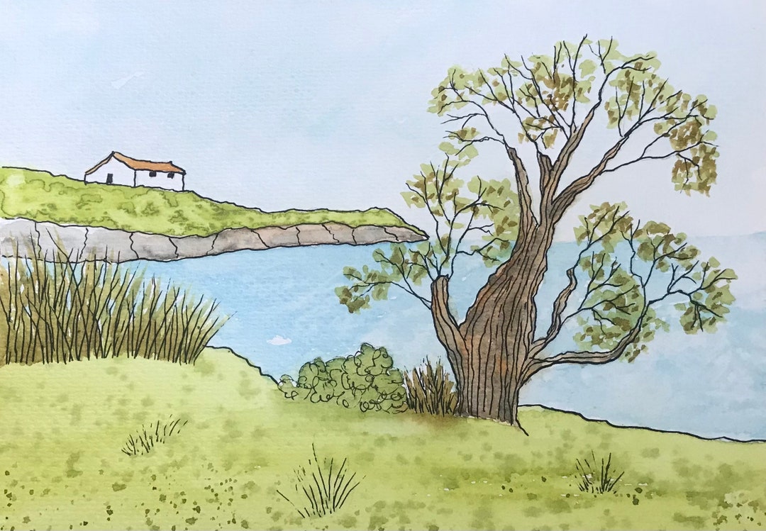 Original Watercolor Painting Line and Wash Painting 5x7 - Etsy