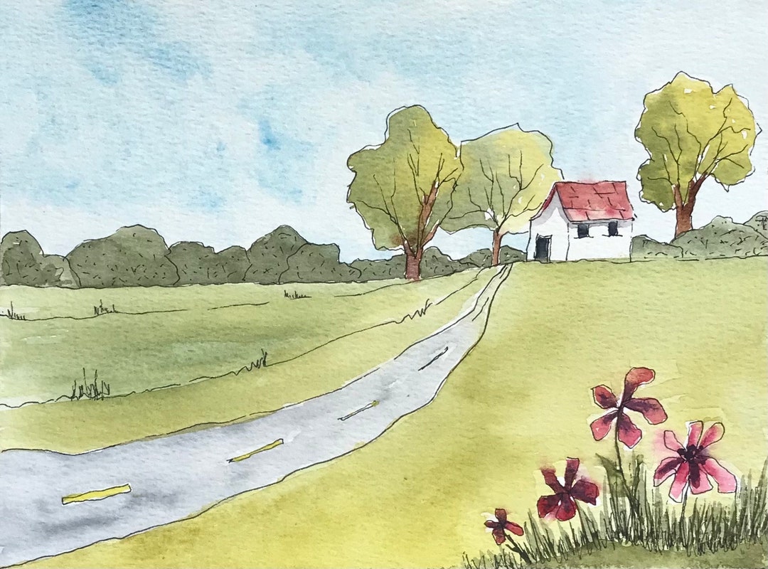 Original Watercolor Painting Line and Wash Painting 6x8 - Etsy