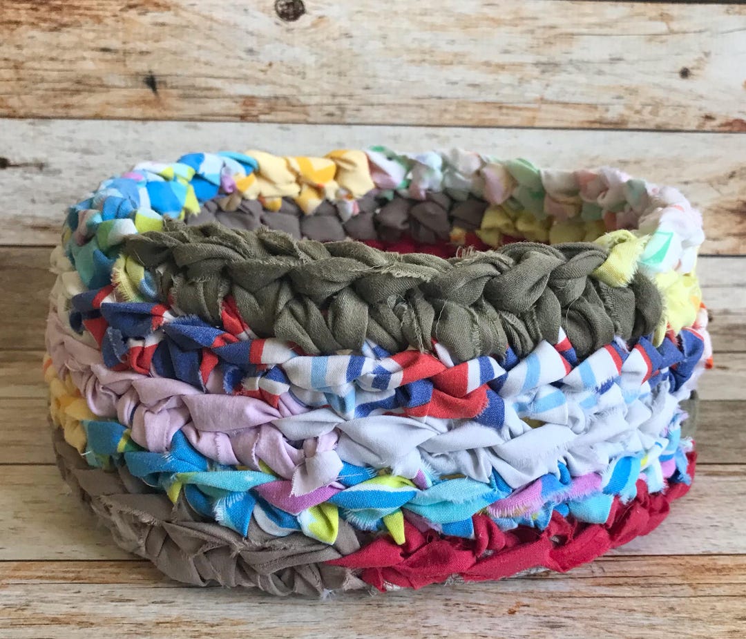 Rag Basket, Crocheted Basket, Rag Bowl, Ready to Ship, Repurposed - Etsy