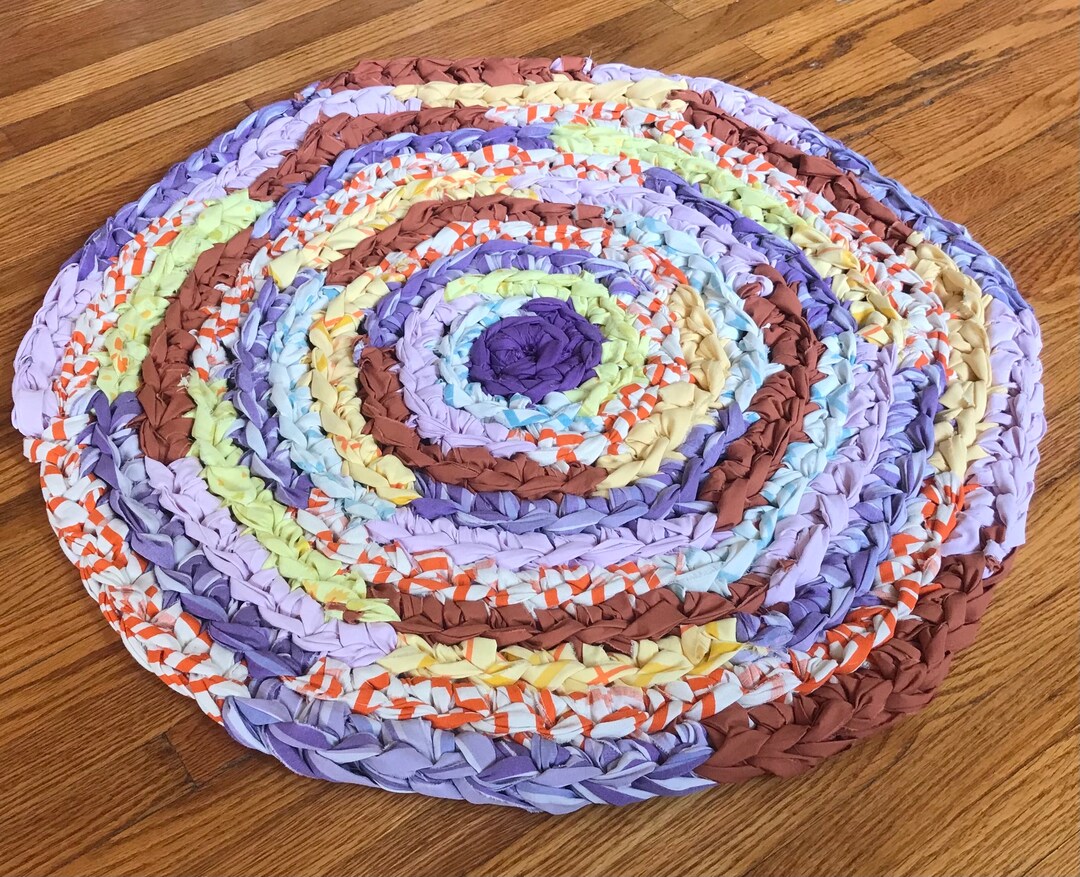 Handmade Rag Rug, Round Rug, Farmhouse Rug, Cabin Rug, Crocheted Rag ...