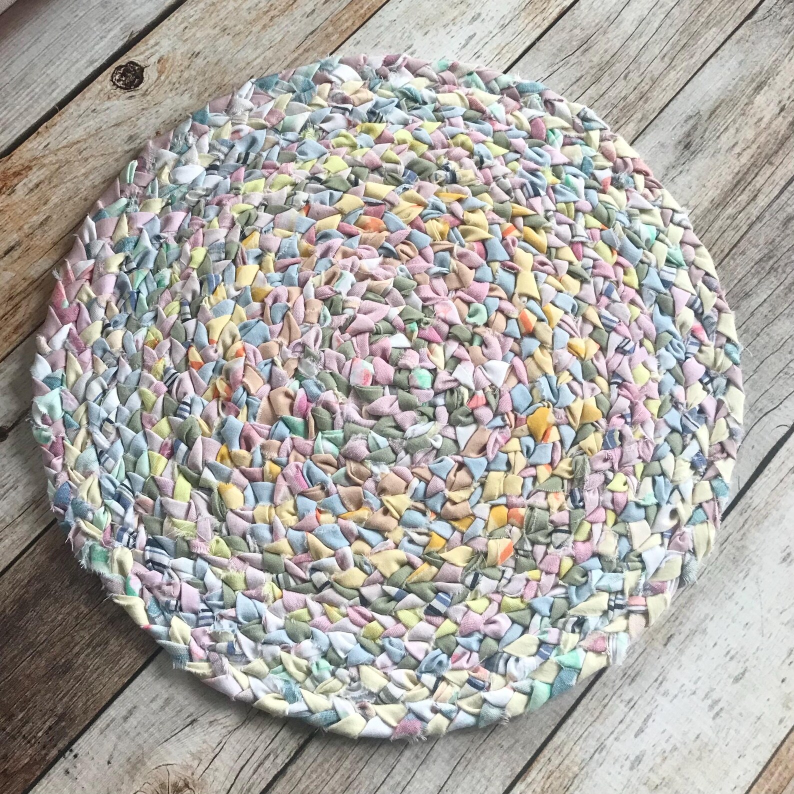 Handmade Braided Table Mat, Hand Braided and Laced Rag Rug Trivet, 12 ...