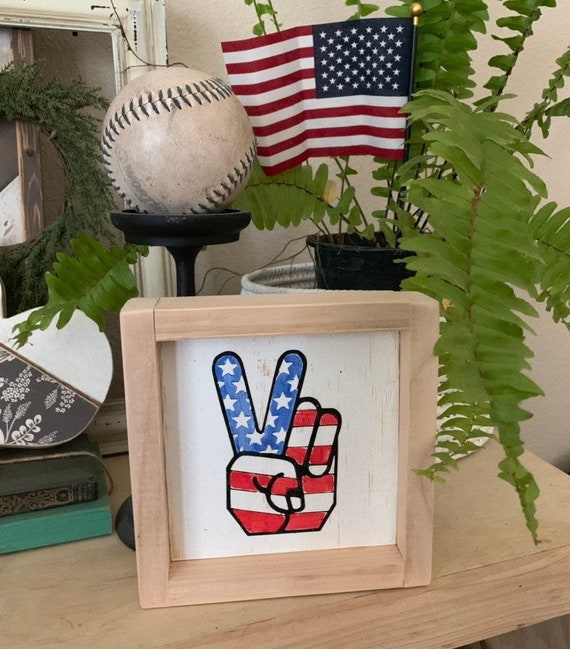 Stars and Stripes Hand Peace Sign Handmade Wood Sign Peace | Etsy