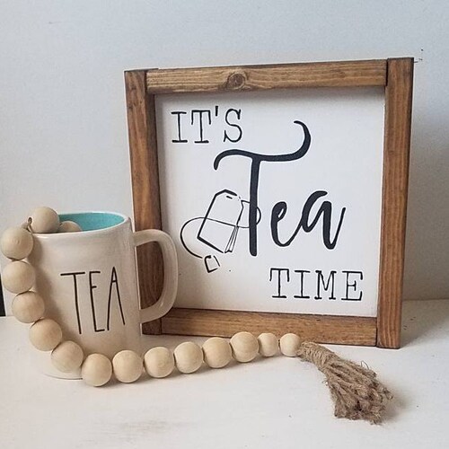 Tea Time Rustic Farmhouse Kitchen Wood Sign Framed Kitchen - Etsy