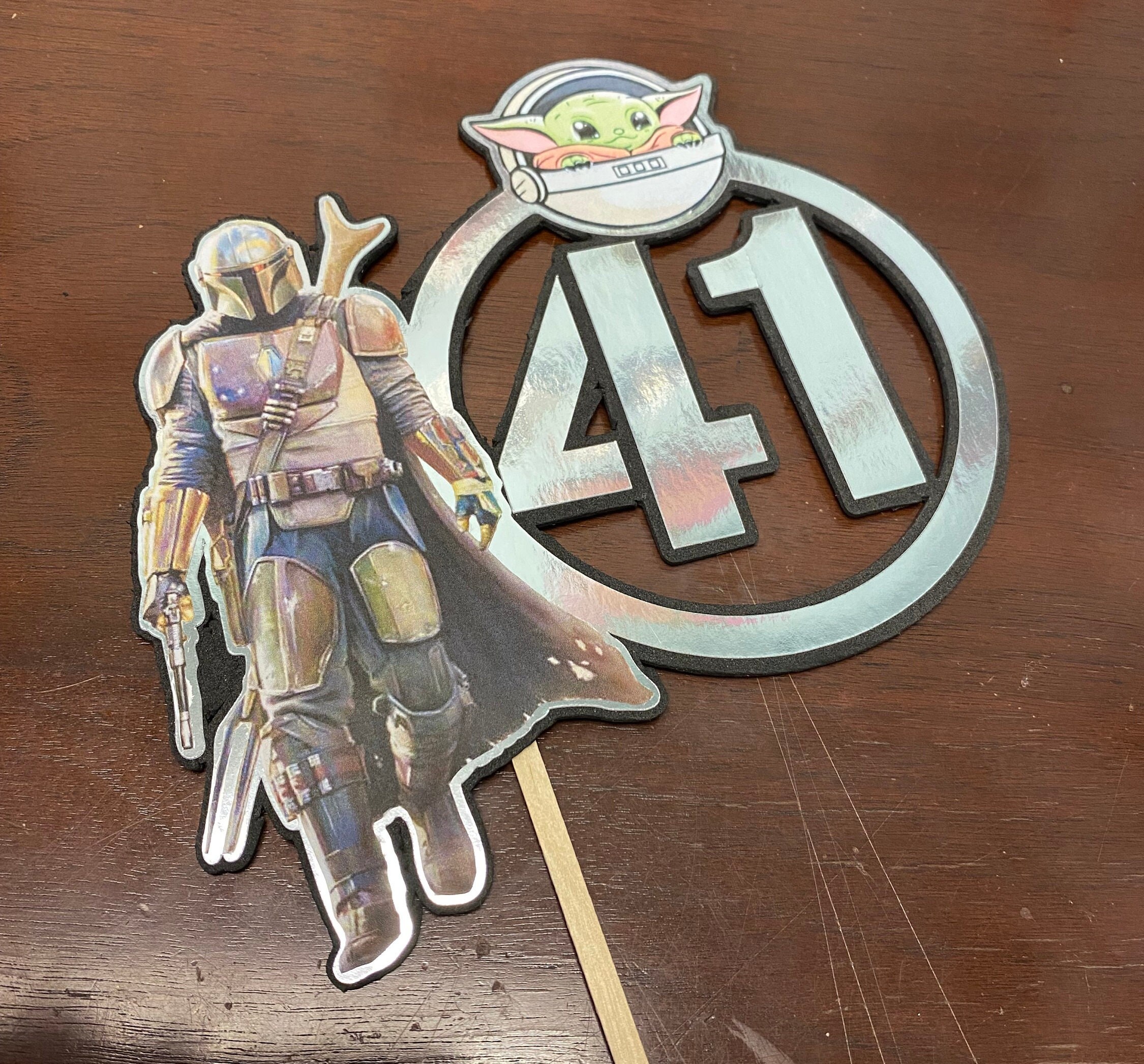 Mando & Baby Grogu Mandalorian Themed Personalized Cake Topper - Etsy