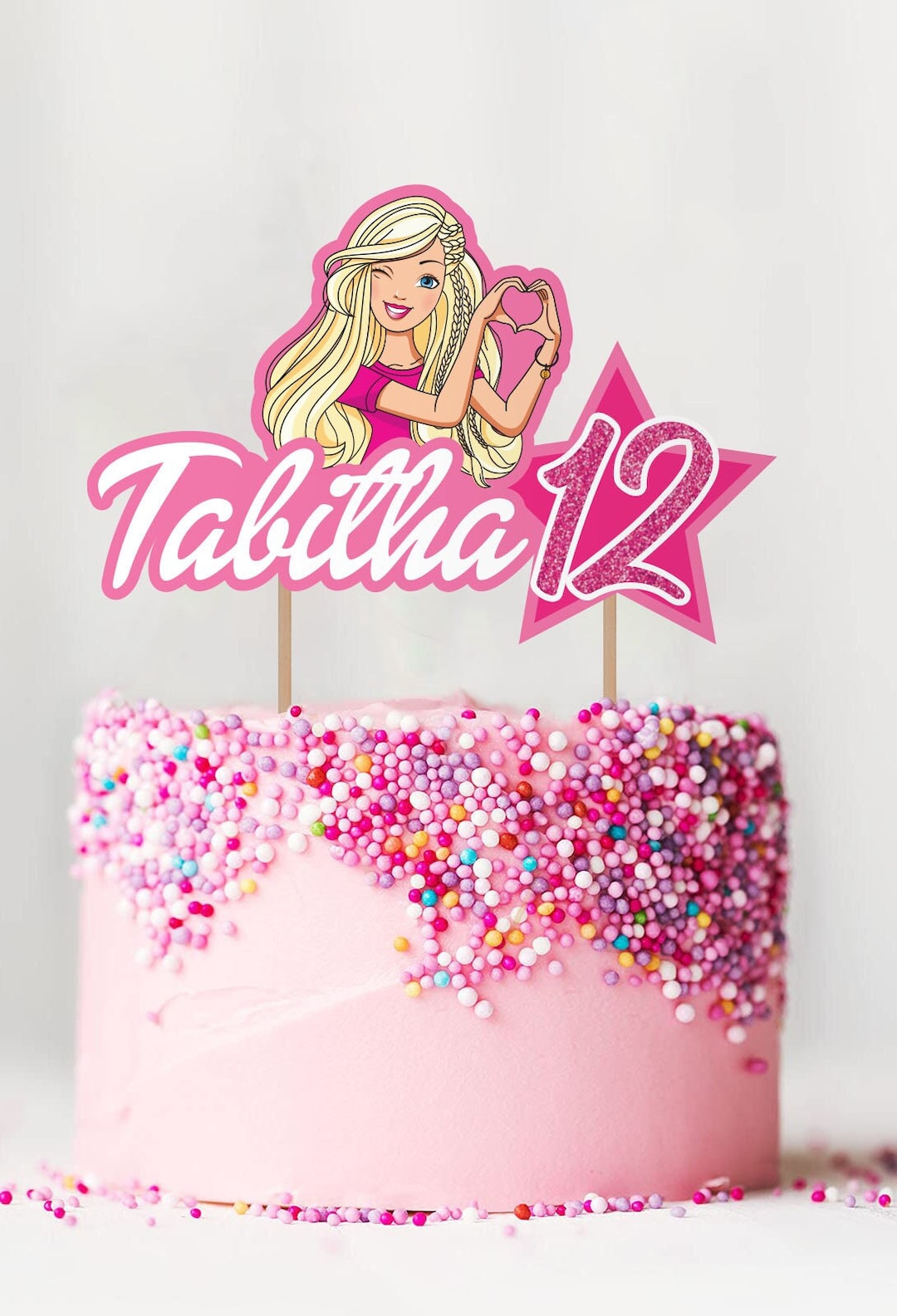 Heart Hands Doll Theme Personalized Pink Birthday Cake Topper - Etsy