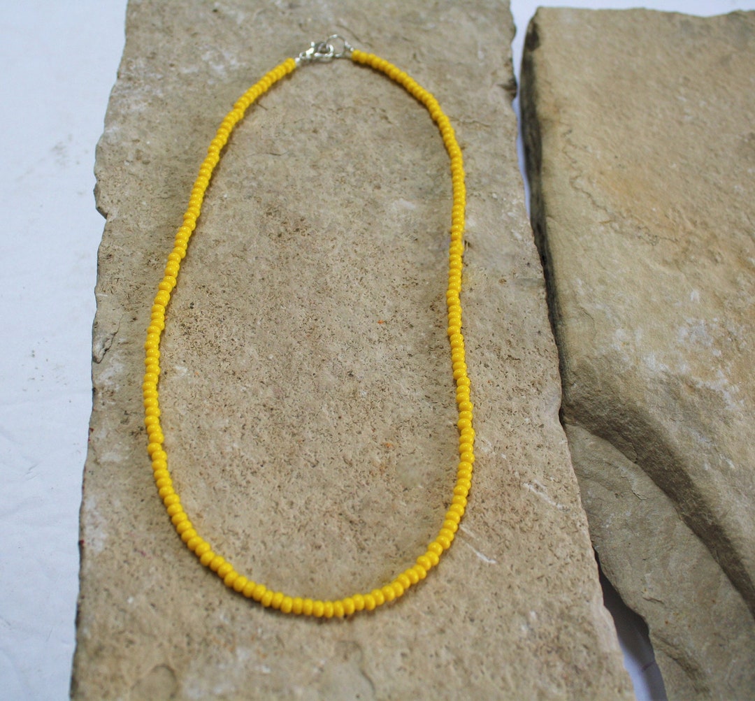 Yellow Seed Bead Necklace, Yellow Necklace, Seed Bead Choker, Beach ...