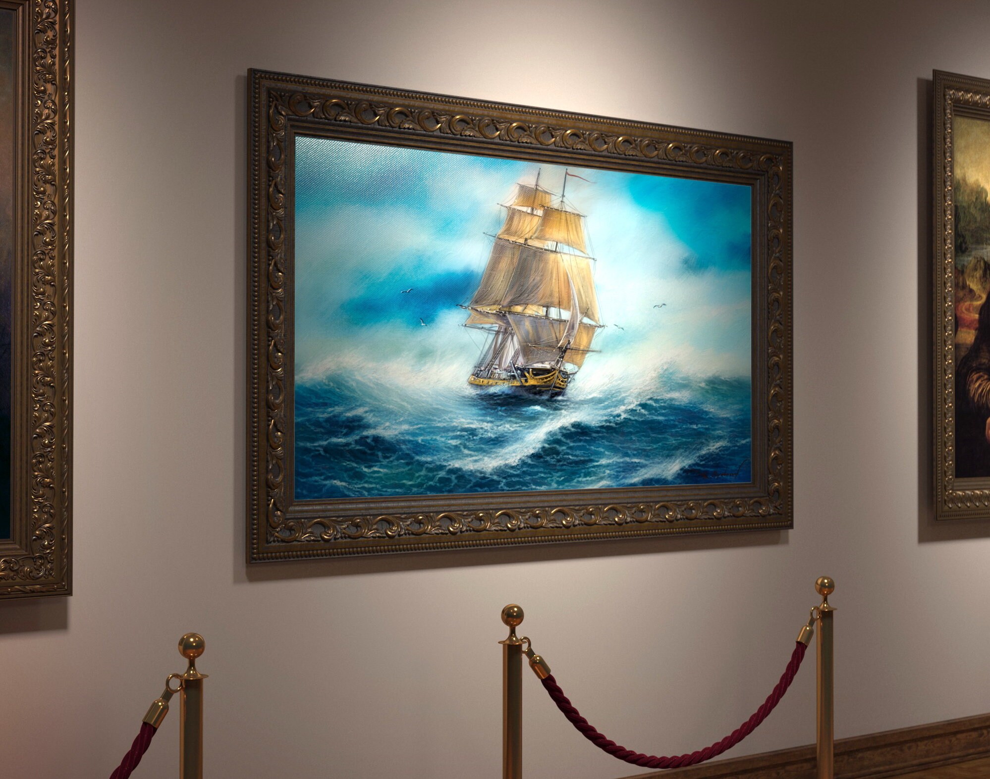 Digital Painting for Printing. Sailing Ship at Sea. Seascape. Digital ...