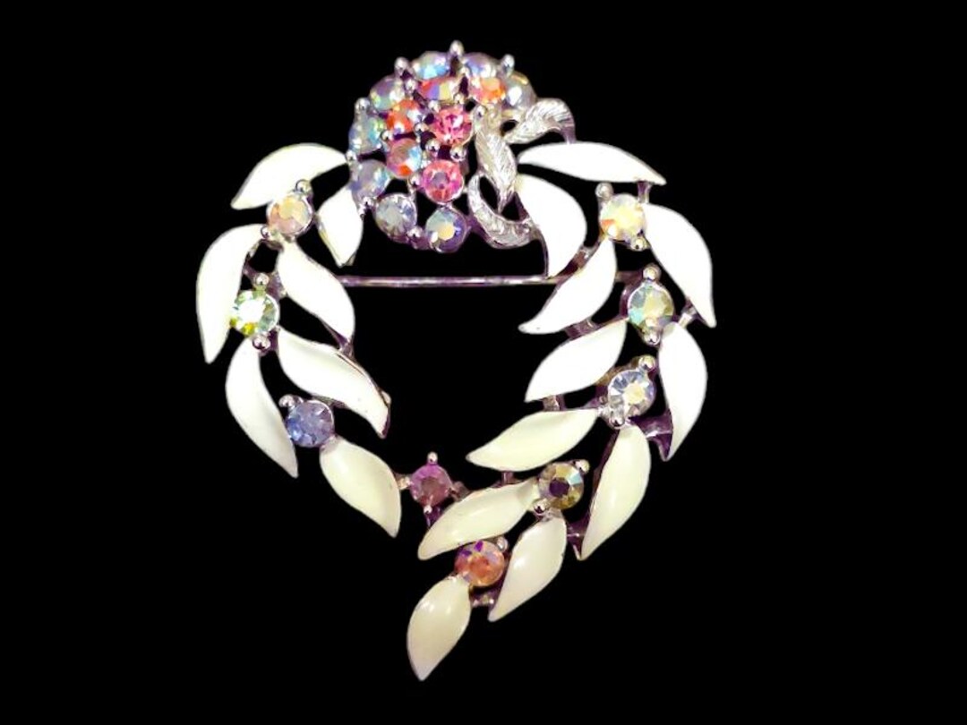 Vintage Lisner Brooch, Lisner Pin, Pastel Rhinestone Brooch, Vintage ...