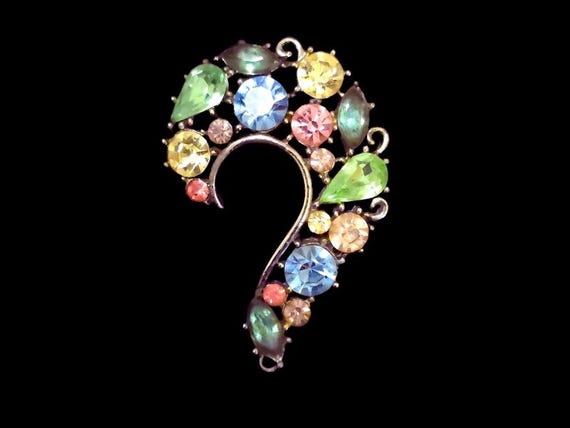 Vintage Lisner brooch, Question mark Lisner pin, rhin… - Gem