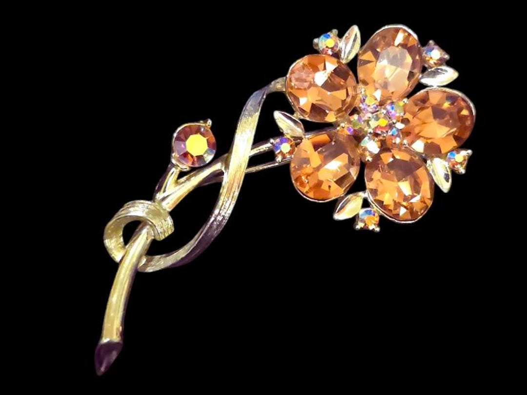 Vintage Lisner Brooch, Topaz Lisner Pin, Flower Rhinestone Brooch ...