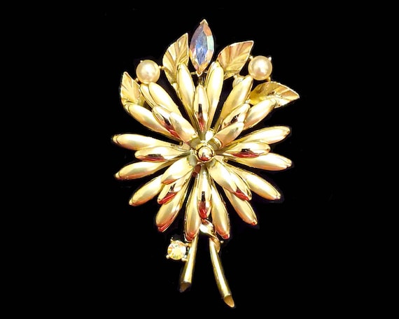 Vintage LISNER brooch pin gold flower, vintage brooch… - Gem