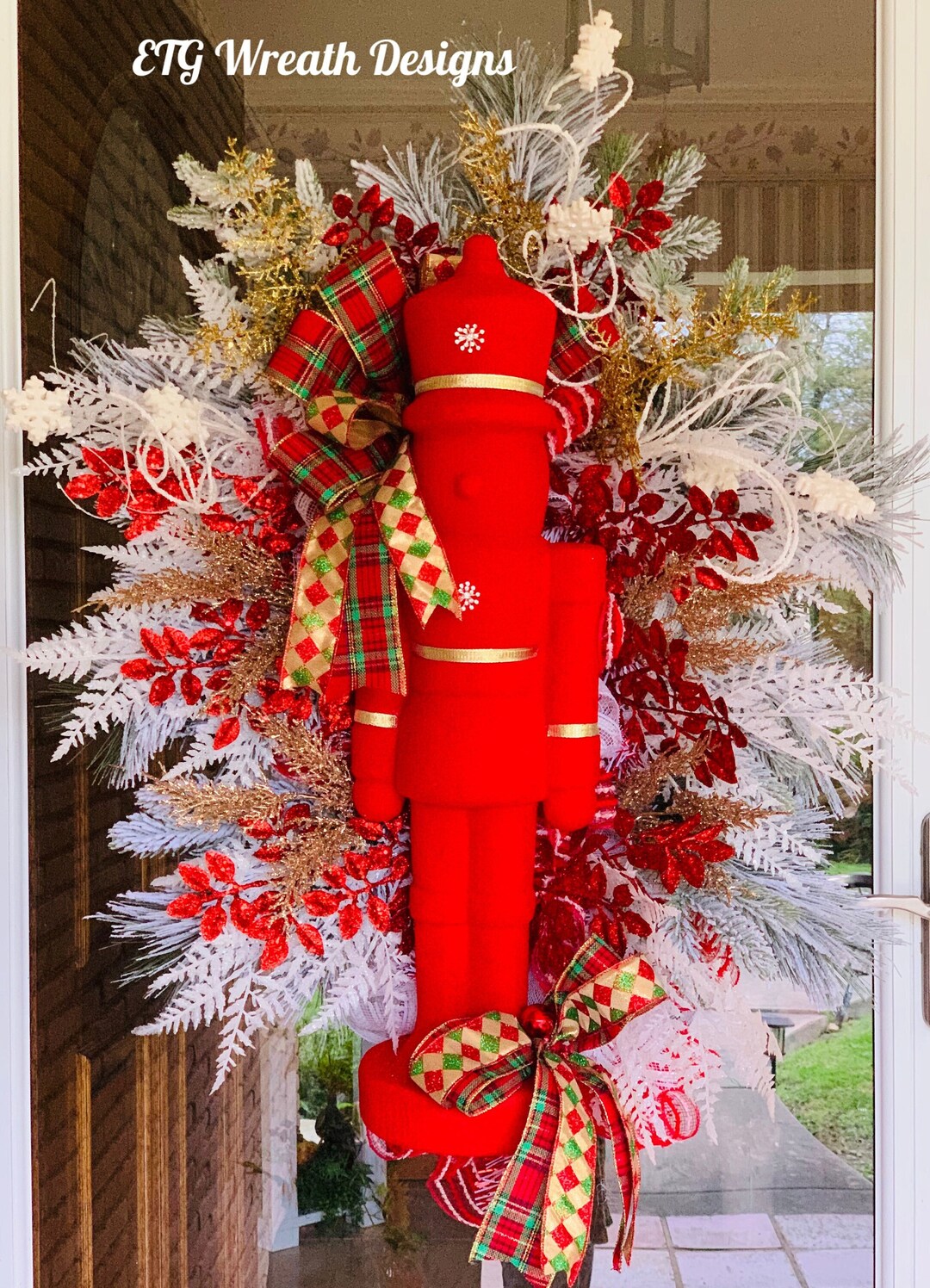 XL Red Flocked Nutcracker Swag, Christmas Nutcracker Swag, Red ...