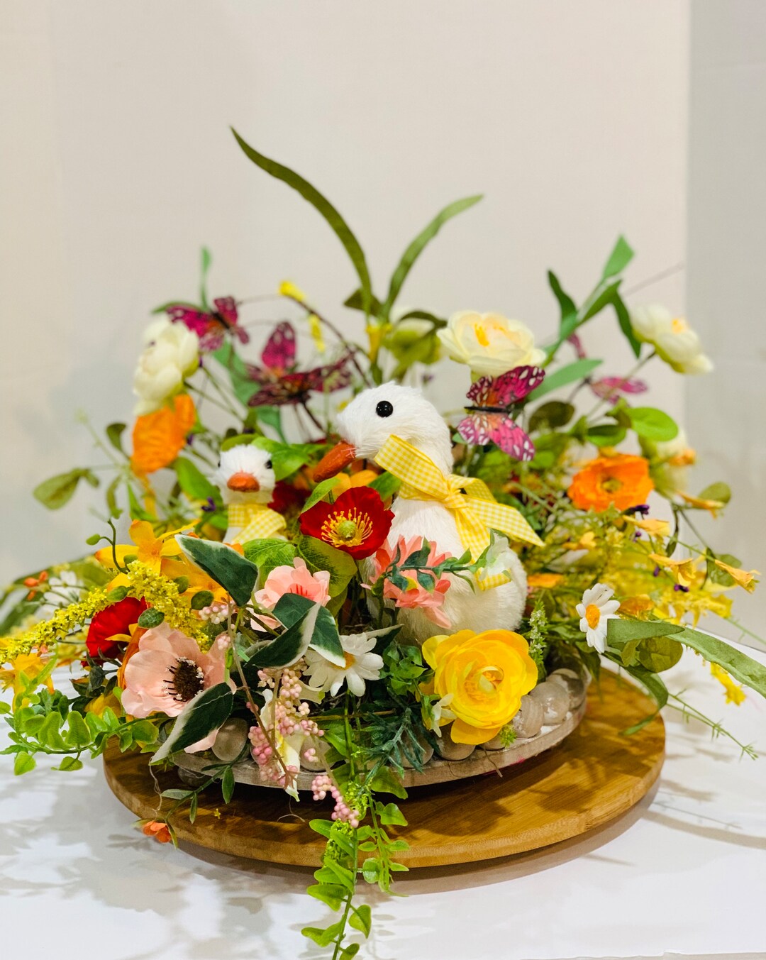 Two Ducks Tabletop Decor, Easter Centerpiece, Ducks and Florals ...