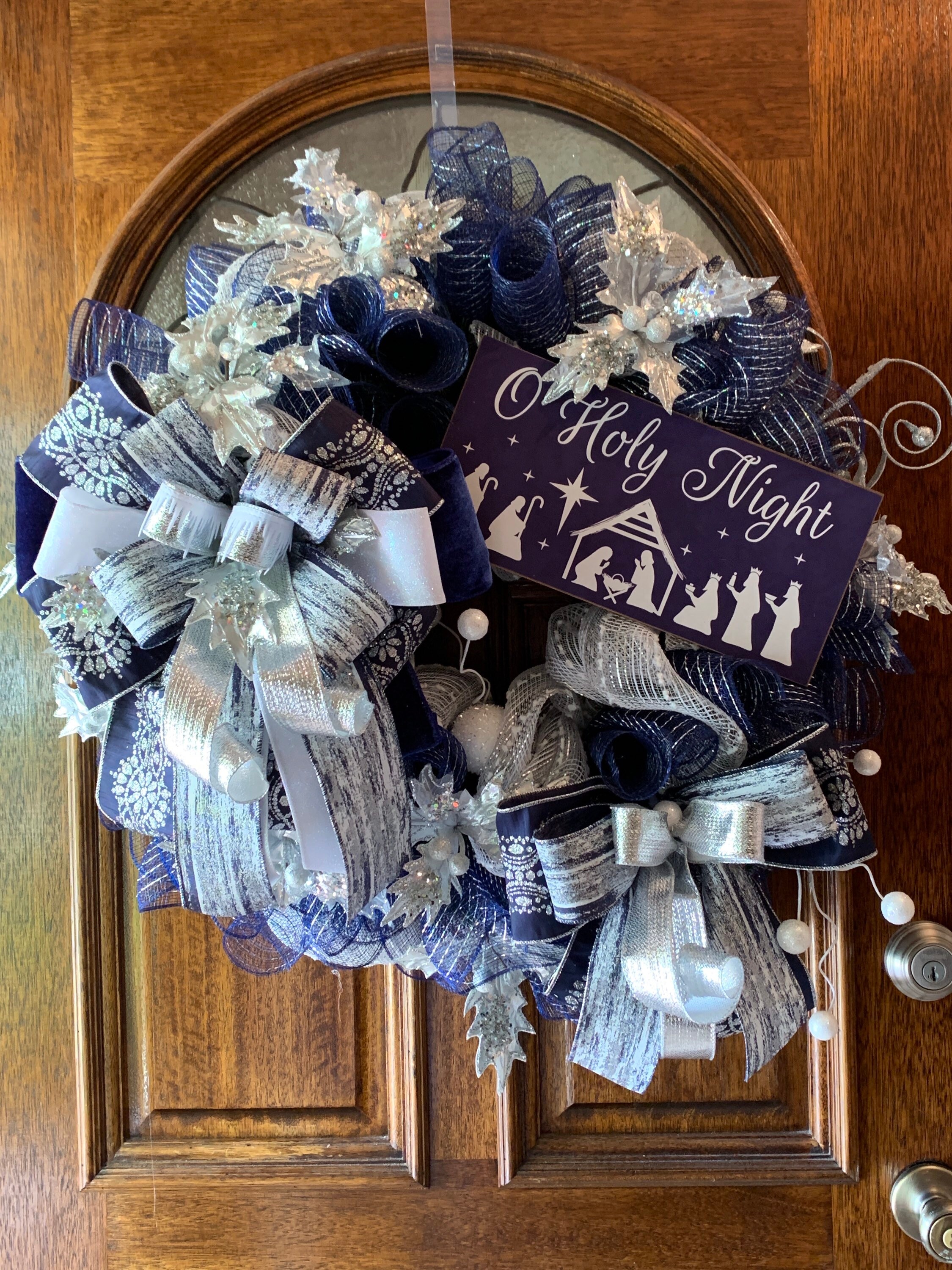 Designer O Holy Night Christmas Wreath, Navy Blue and Silver Christmas ...
