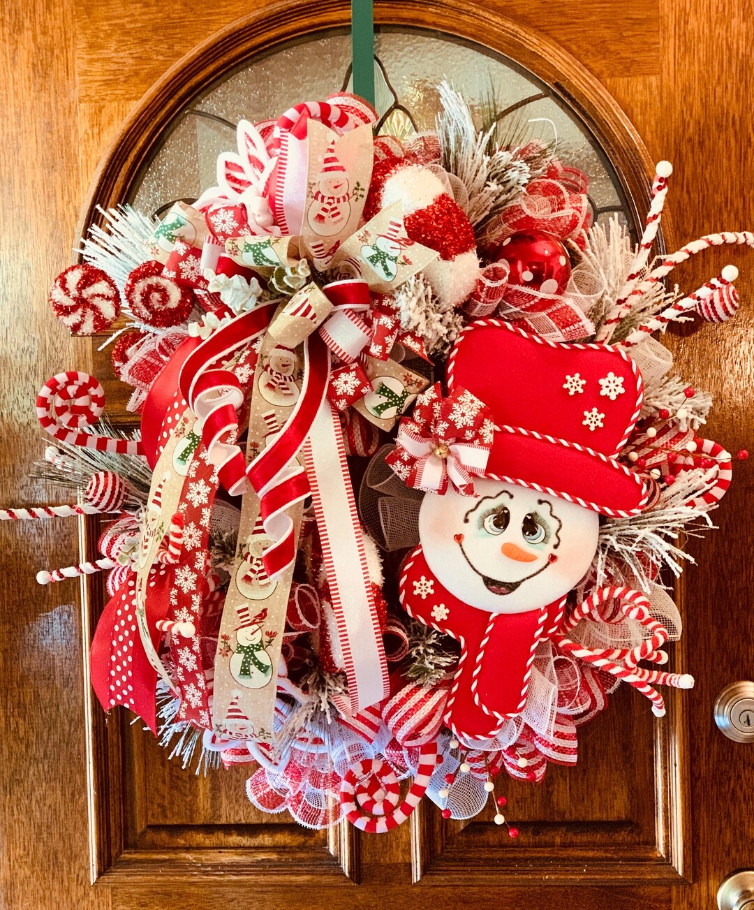 Red and White Snow Lady Christmas Wreath, Christmas Wreath in ...