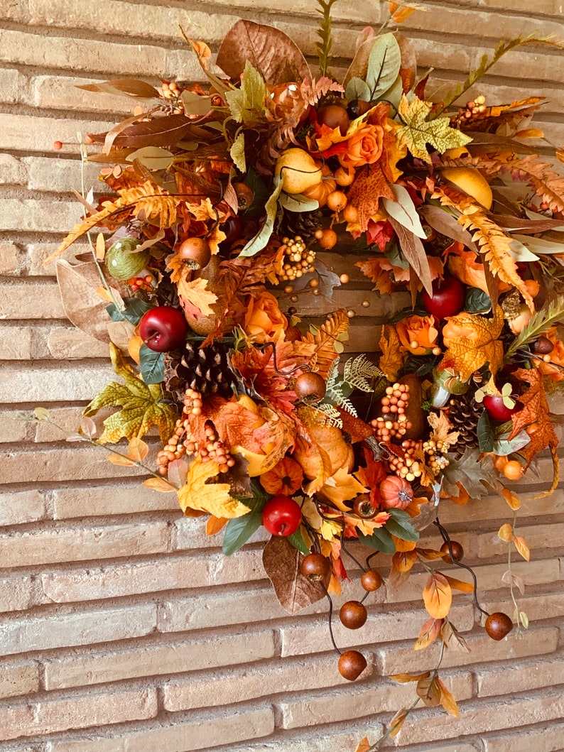 Harvest Wreath With Seasonal Fruits, Fall Wreath With Pears and Apples ...