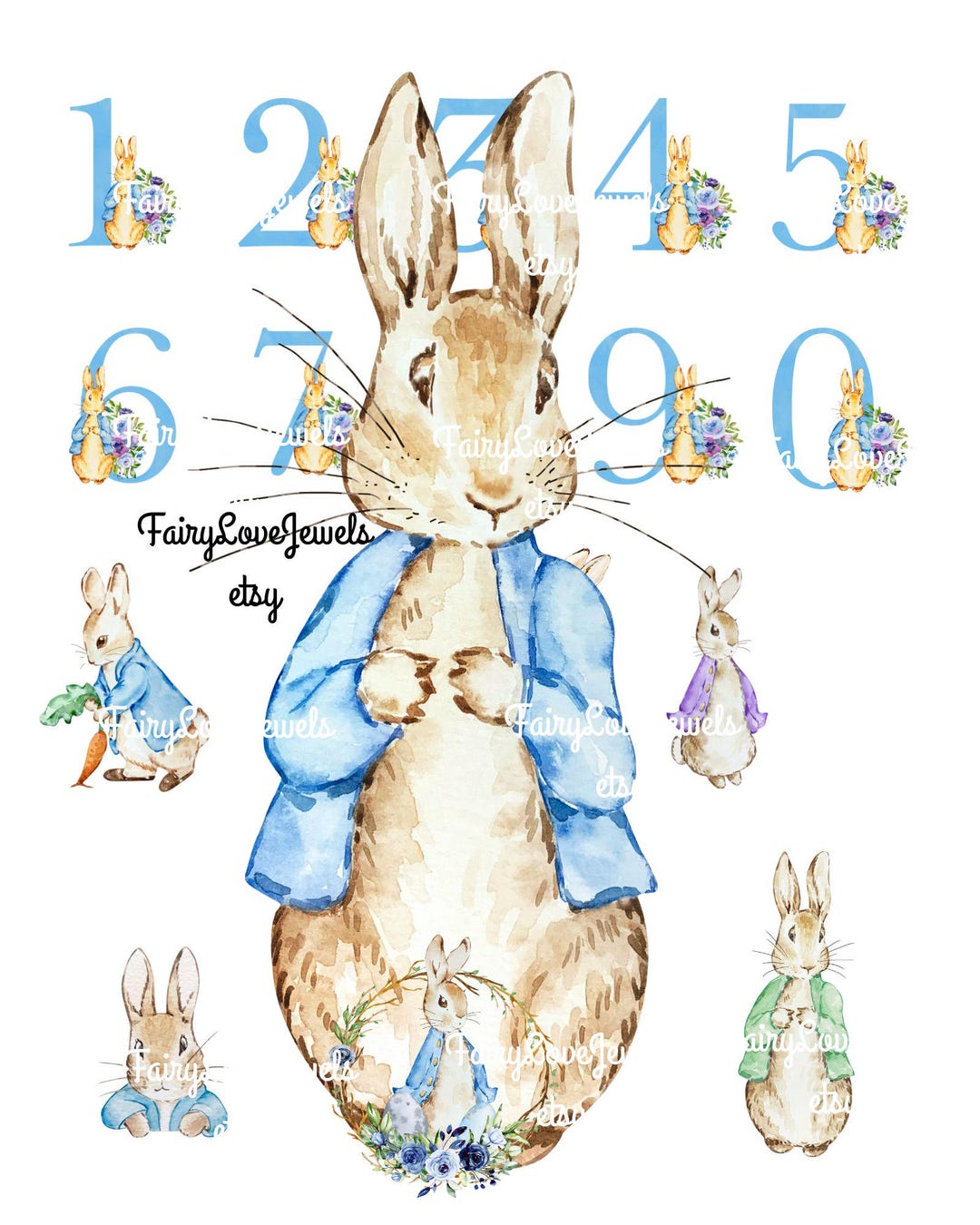 Printable Beatrix Peter Rabbit Boy Number 0-9 Clipart Instant Digital ...