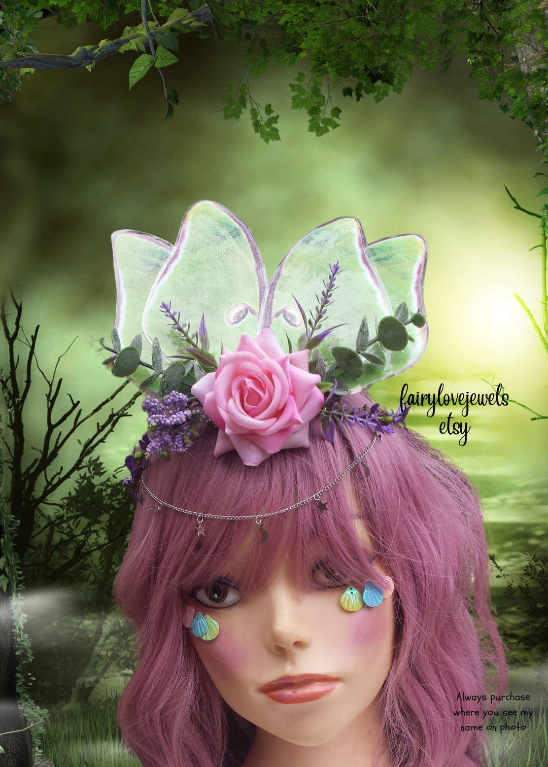 Butterfly Luna Moth Fairy Wing Wreath Crown Tiara,elven Twig Branch ...