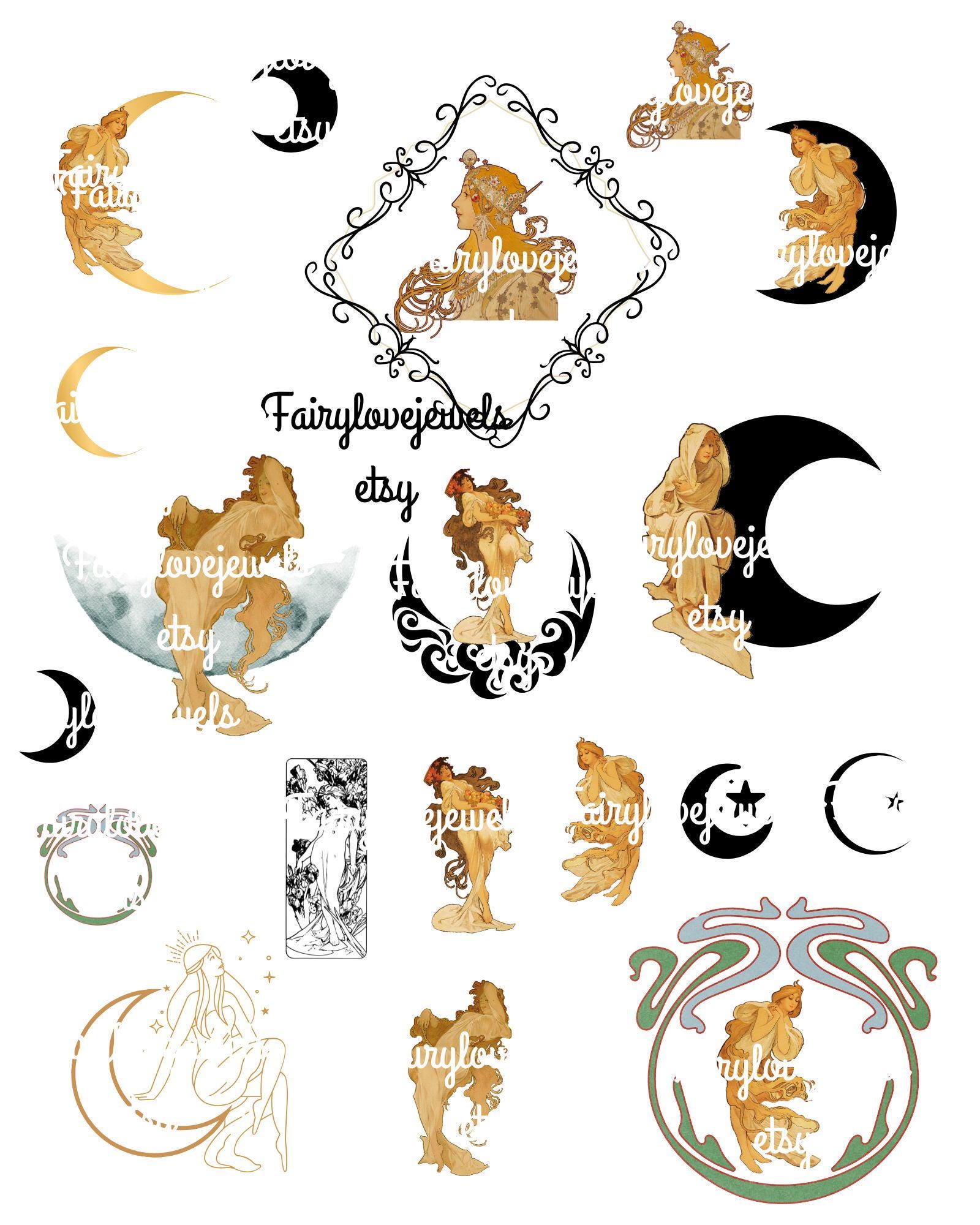 Printable Alphonse Mucha Goddess Moon Images Clipart Frame Digital ...