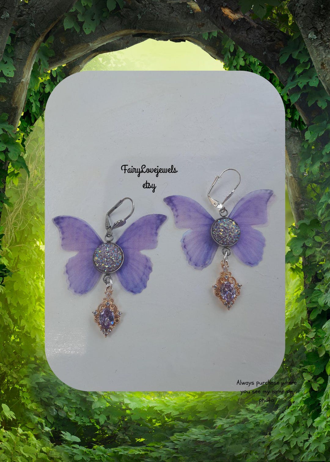 Fairy Butterfly Purple Silk Swarovski Glass Earrings, Boho, Bridal ...