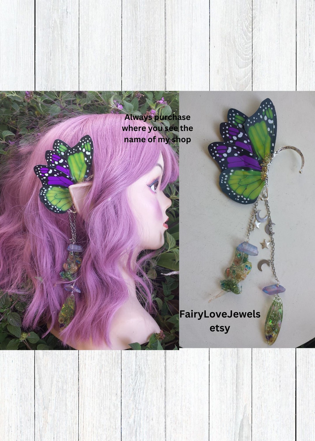 Fairy Butterfly Wing pixie Quote Ear Wrap Cuff Quartz Crystal Hammered Earring, Personalized Ear ...