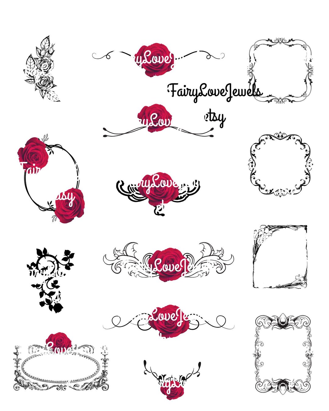 Printable Antique Rose Border Frames Elements Clipart Instant Digital ...