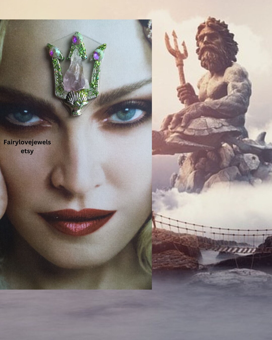 Mermaid Trident Amethyst Gemstone Bindi, Tribal Fusion Bindi, Goddess ...