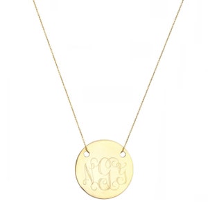 14k Solid Yellow Gold Engraved Mini Disc Monogram Necklace ...