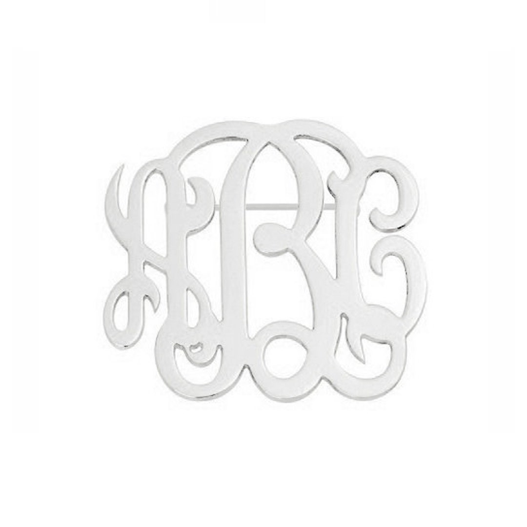 3 Initials Monogram Brooch 1 - 3 Inch Any Initial Silver Monogram ...