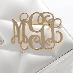 1 Inch to 3 Inches 3 Initials Brooch in 18k Yellow Gold Plated 925 ...