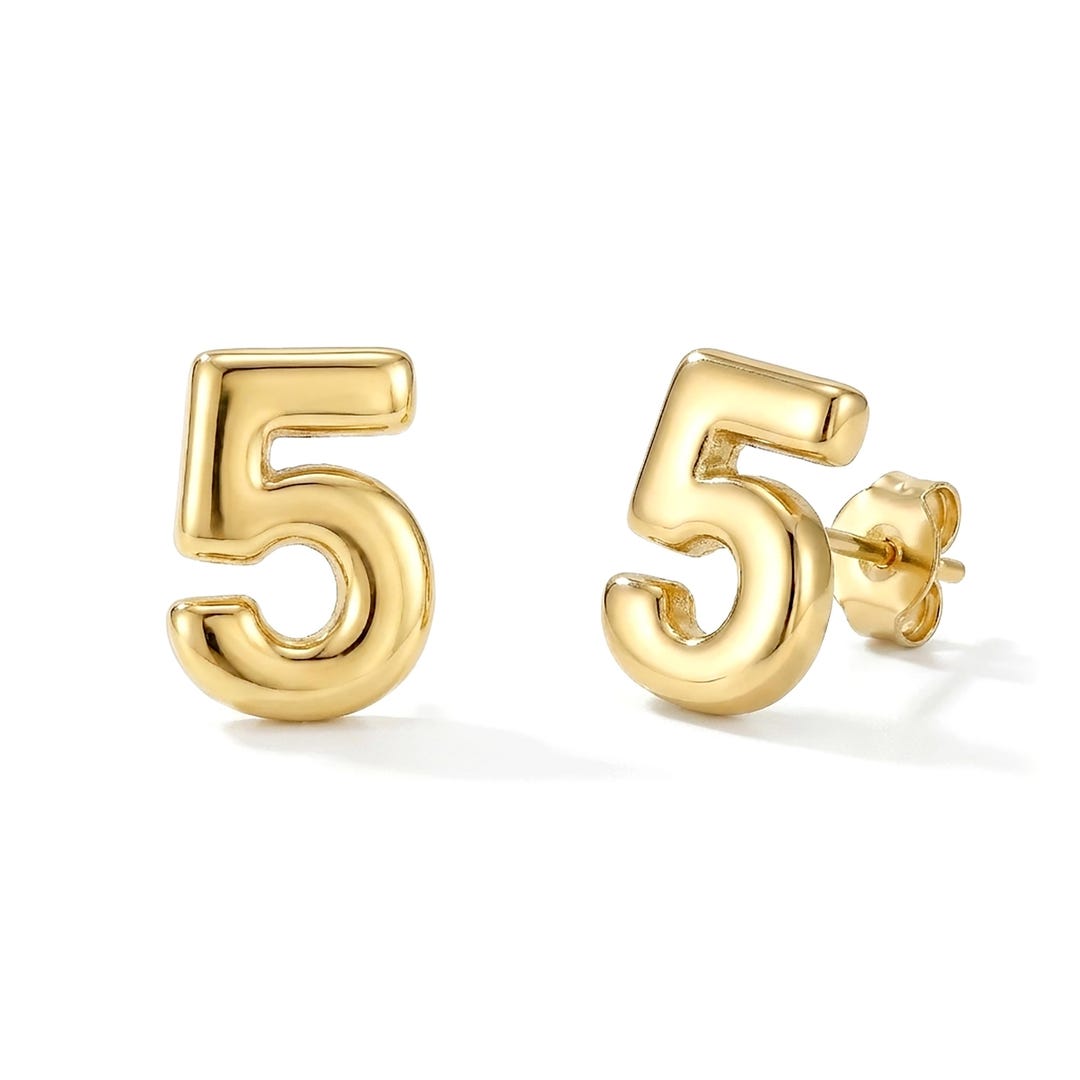 Personalized Number Stud Earrings in 925 Sterling Silver, Yellow / Rose ...